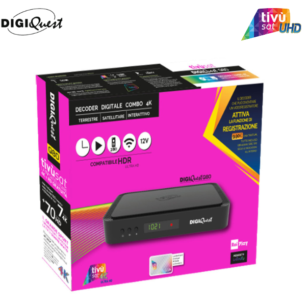 Tivùsat Digiquest Combo Q80 UHD 4K HD receiver and card